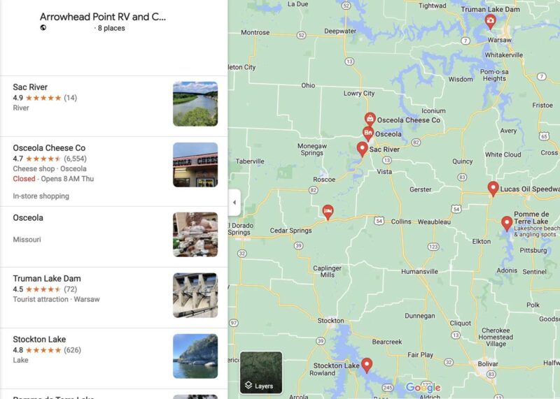 Location - Arrowhead Point RV Park and Cabins Campground